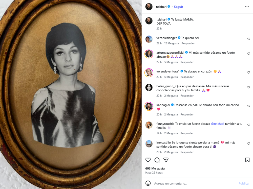 Ari Telch está de luto: la triste despedida tras la muerte de su madre ...